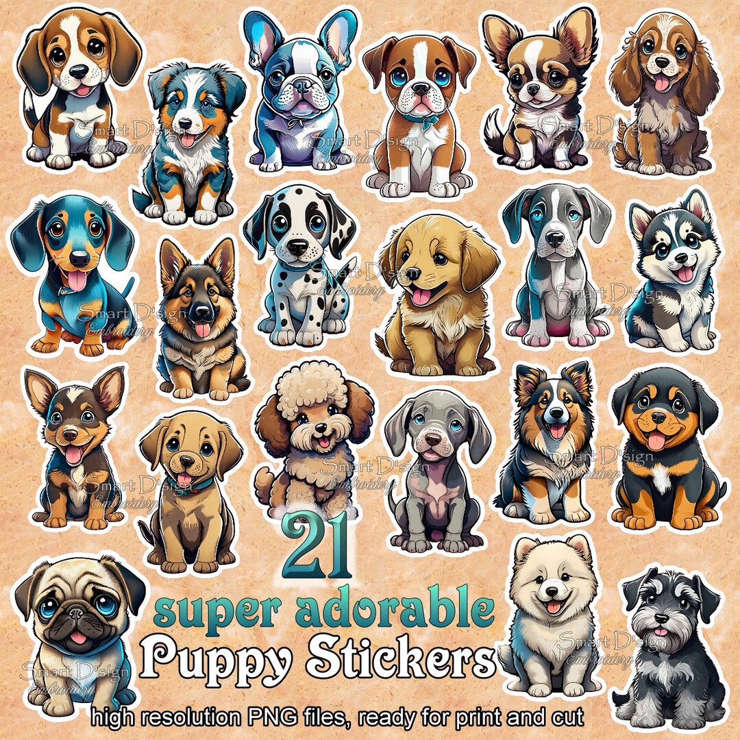 Sticker Sheet 21 Adorable Dog Breed Puppy Stickers for Print & Cut High ...