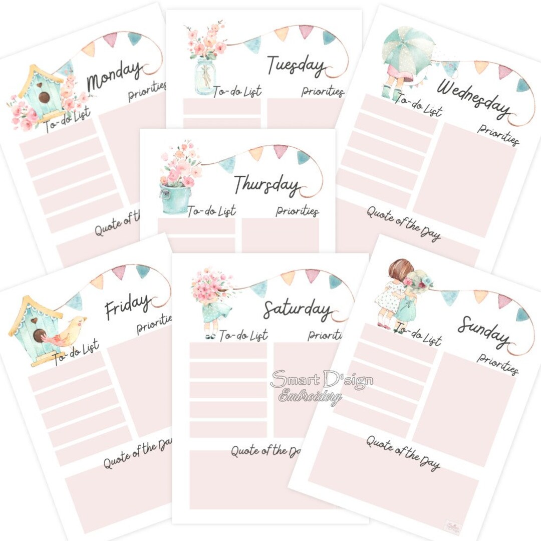 Little Girls Children Weekly Planner | Daily Pages | 7 Weekday Pages ...