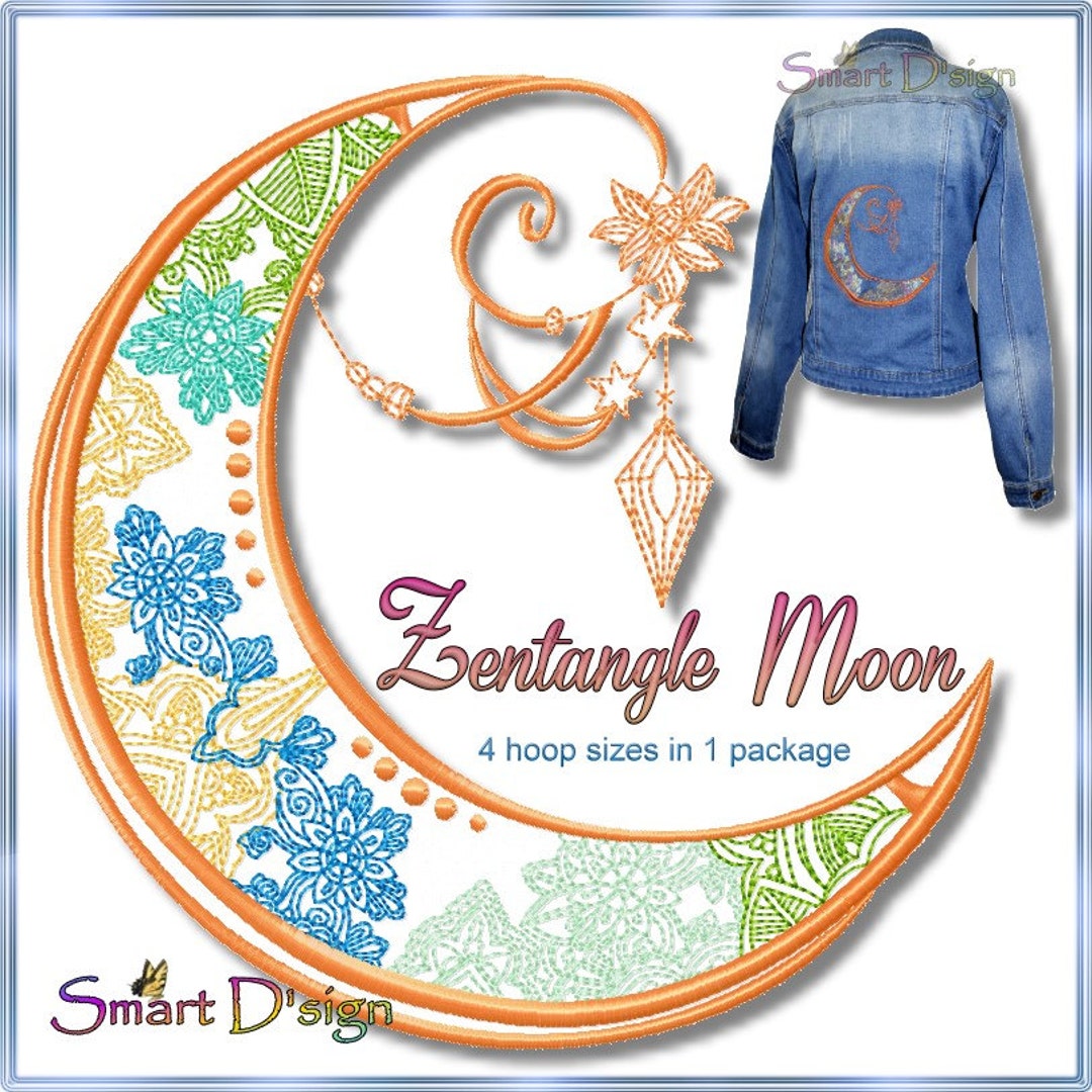 Zentangle Moon 4 Sizes Embroidery Design - Etsy