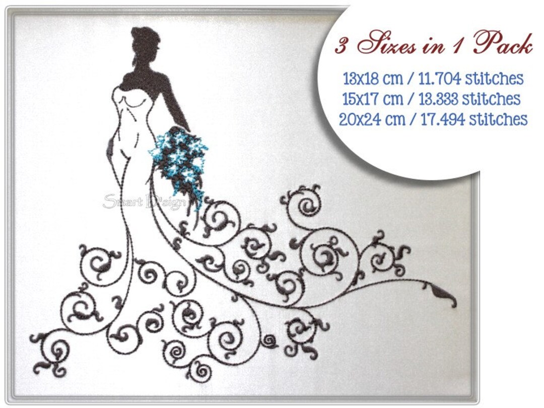 Silhouette Romantic Floral Bride Wedding Motif 3 Sizes Embroidery ...