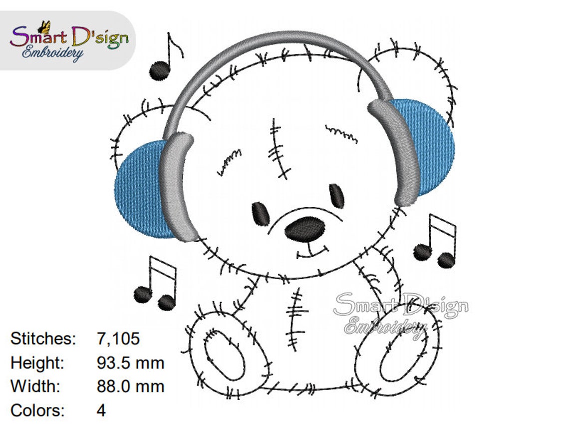 Set 3x TEDDY DOODLE APPLIQUES 4x4 Inch Children Teddy - Etsy