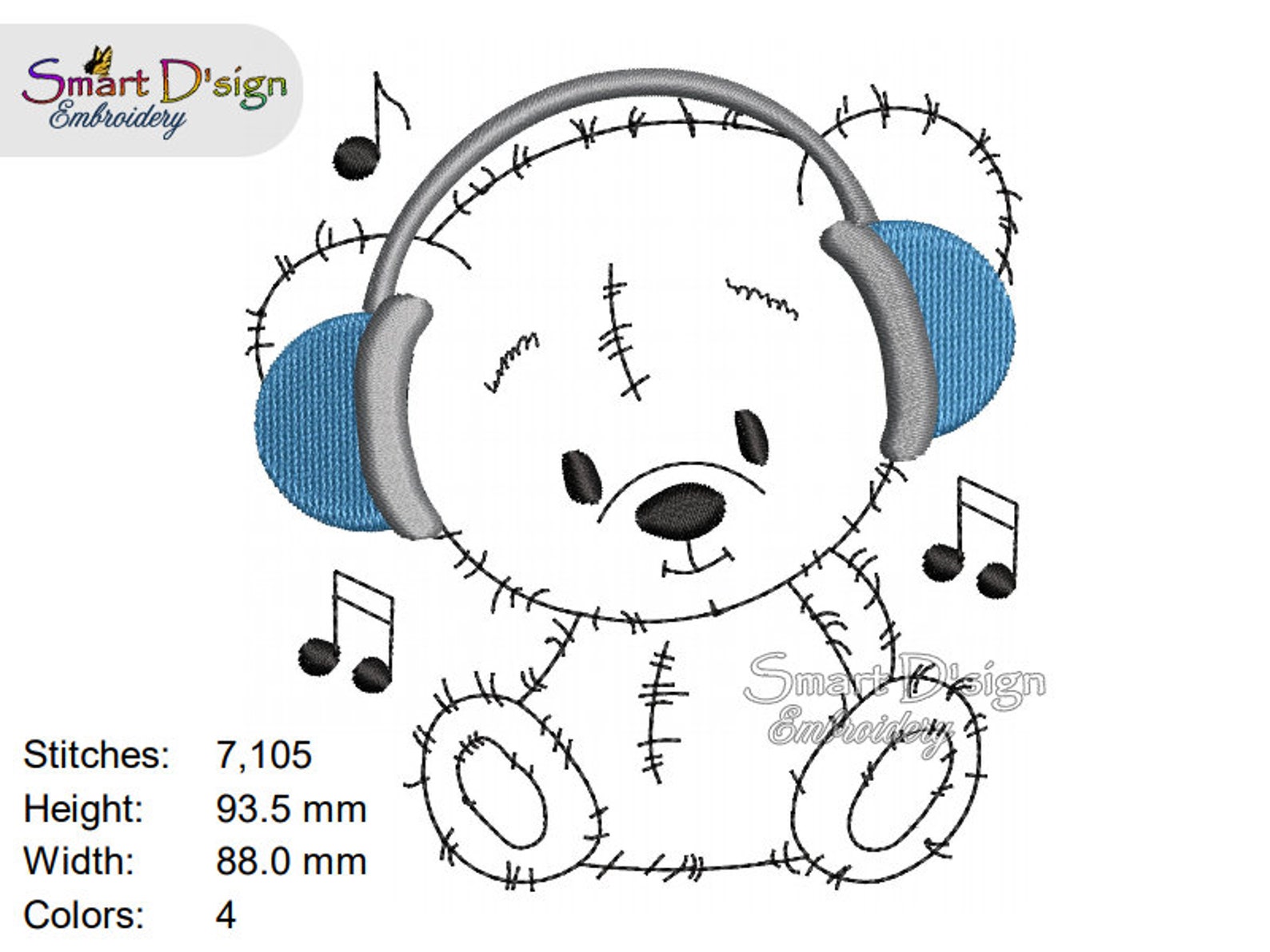 Set 3x TEDDY DOODLE APPLIQUES 4x4 inch Children Teddy | Etsy