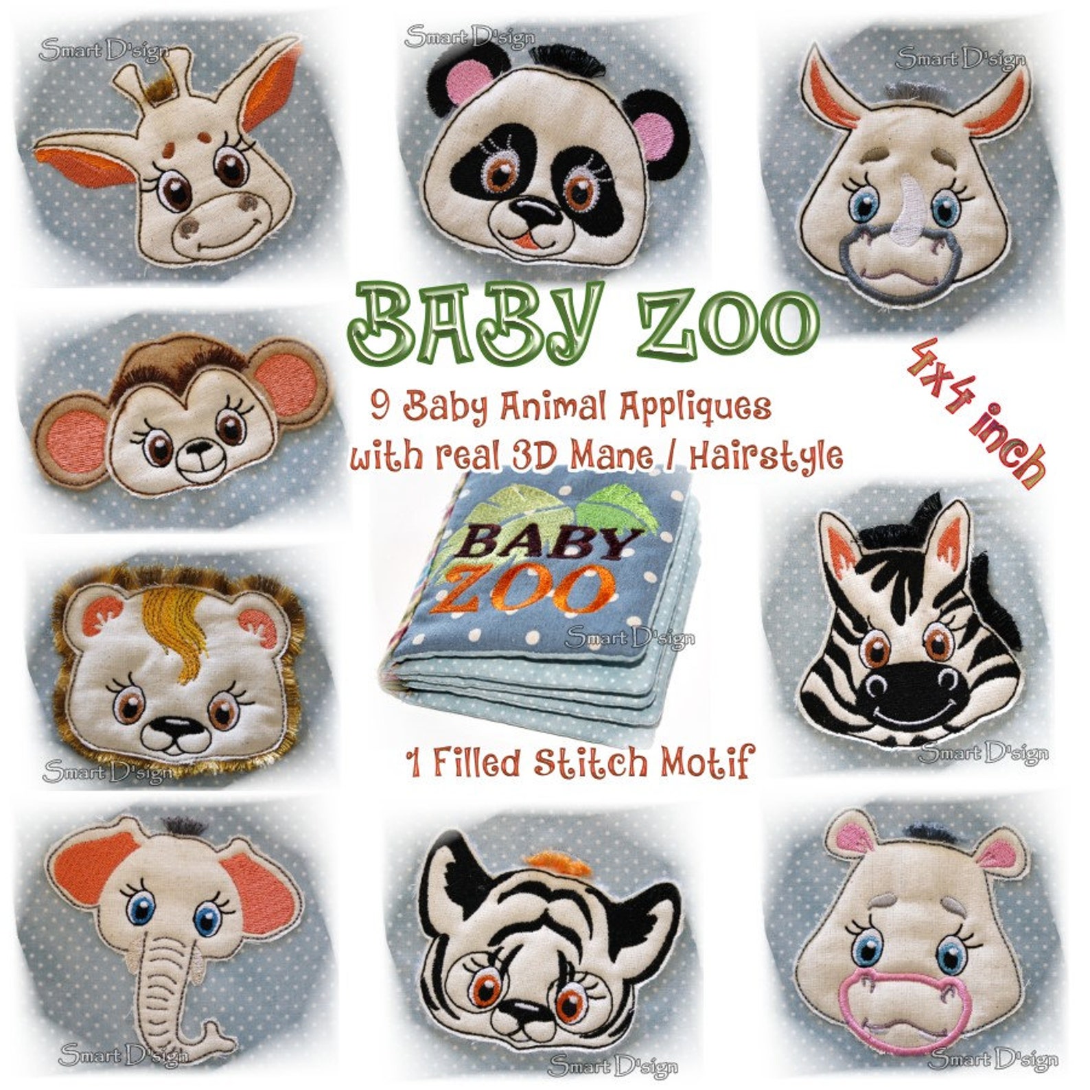 Baby Zoo 91 Embroidery Designs Animals With Fringed Mane | Etsy