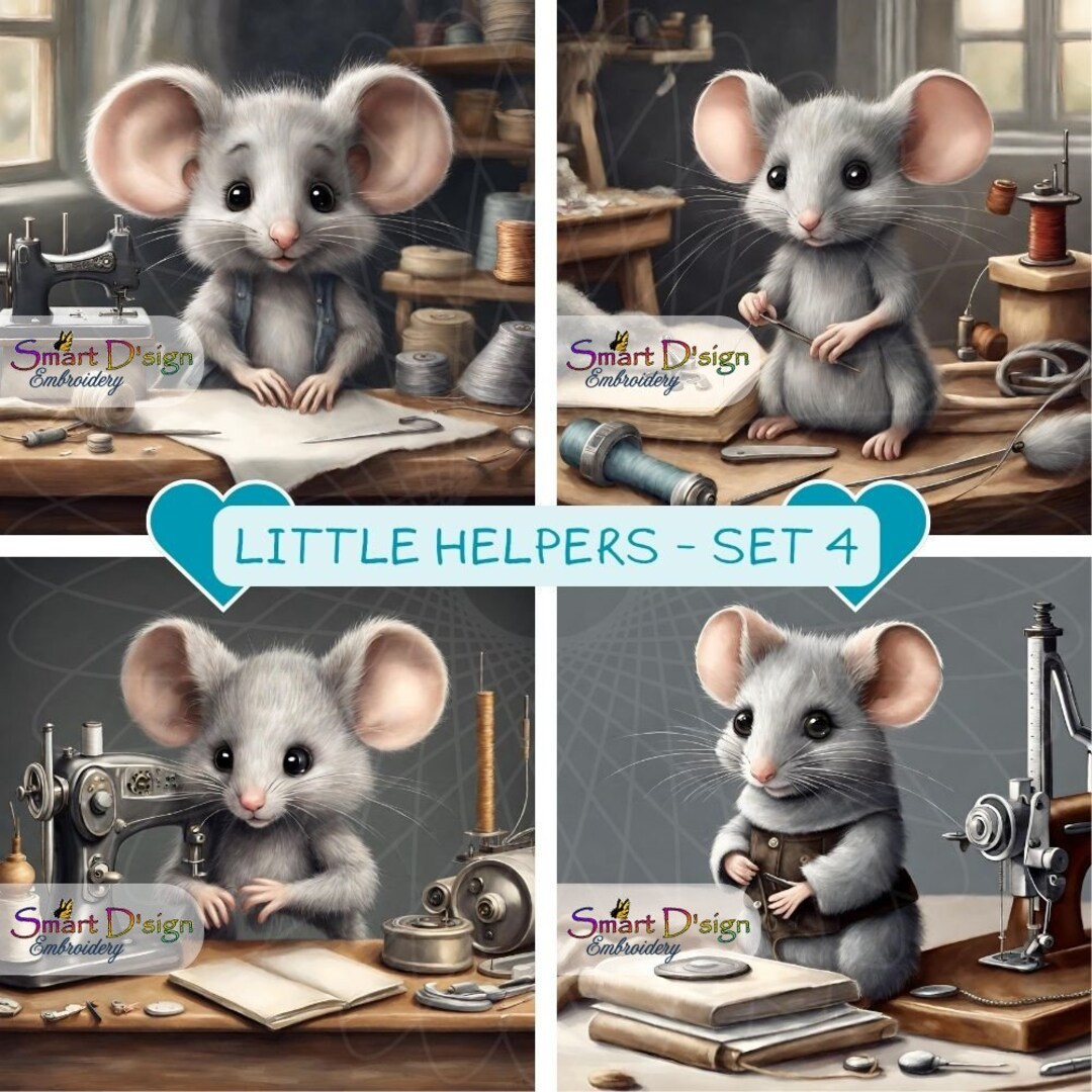 Adorable Mouse Digital Art - LITTLE HELPERS - Set 4 - in the Sewing ...