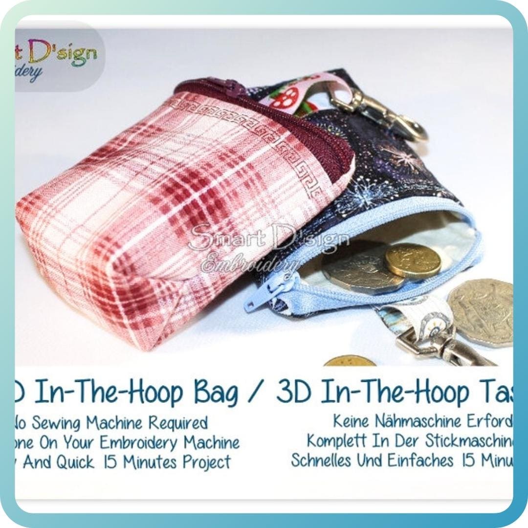No Sew EXCLUSIVE 3D Flat Bottomed ITH Zipper Bag | 3D Spacious ITH Bag ...