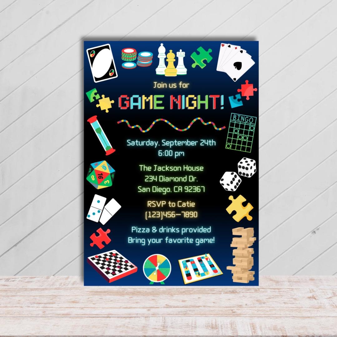 Game Night Customizable Invitation, Board Game Party Invite Template ...