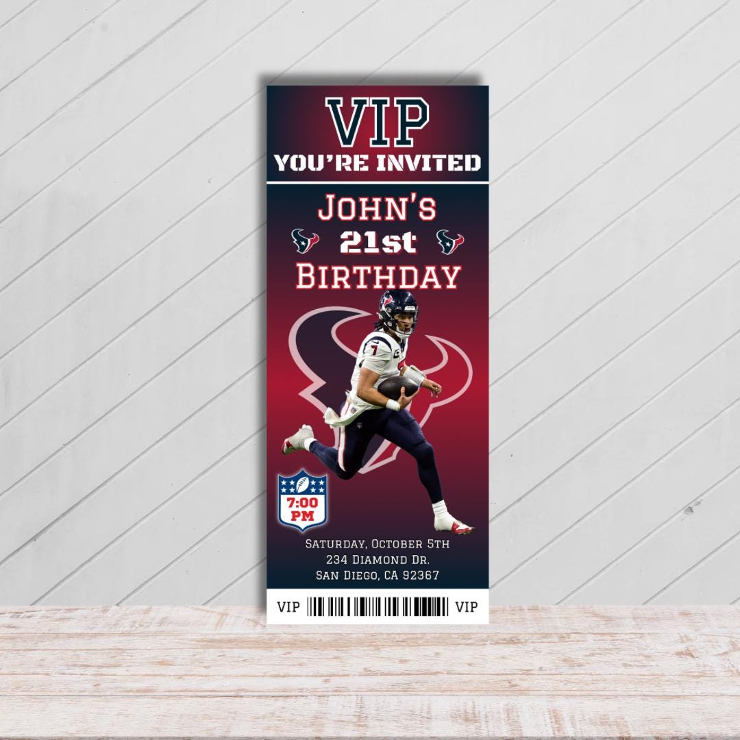 Houston Texans Football Birthday Ticket Customizable Invitation, Texas ...