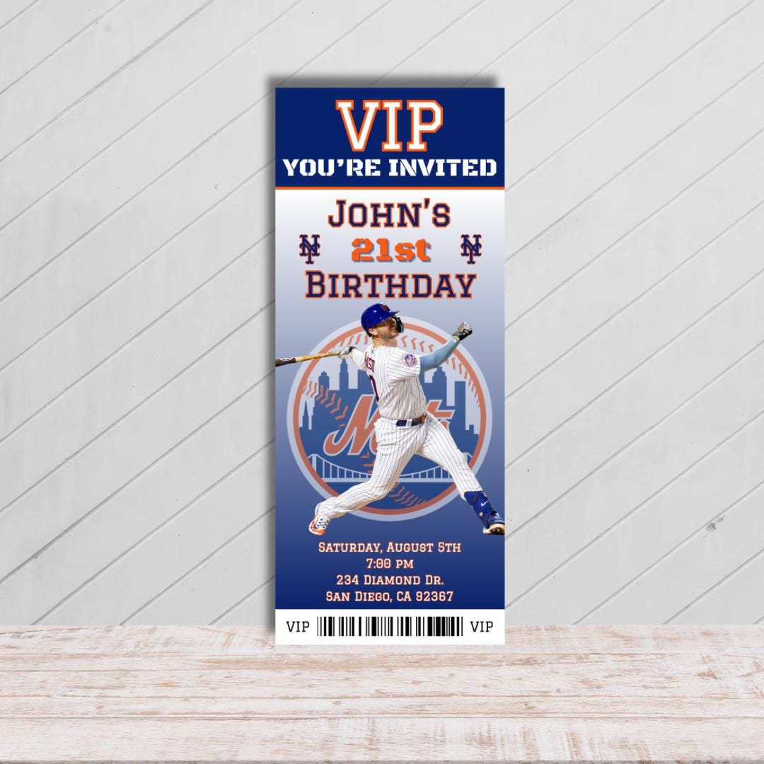 New York Mets Birthday Party Ticket Customizable Invitation, Baseball ...