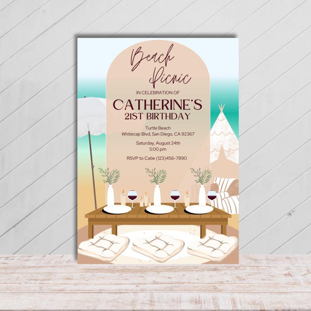 Beach Picnic Party Invitation Customizable, Beach Party Invite Instant ...