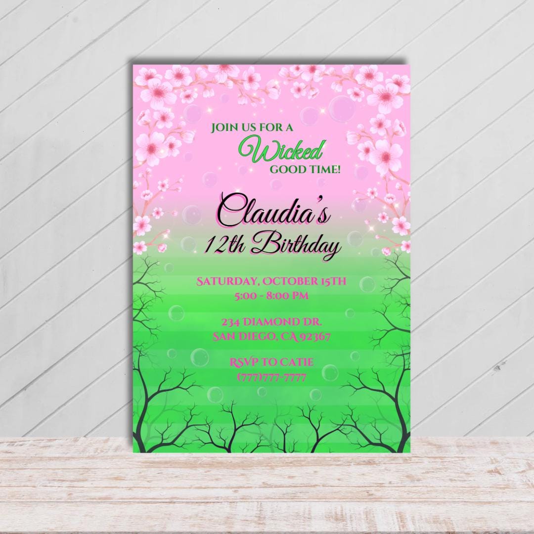 Wicked Birthday Party Customizable Invitation, Wicked Broadway Invite ...