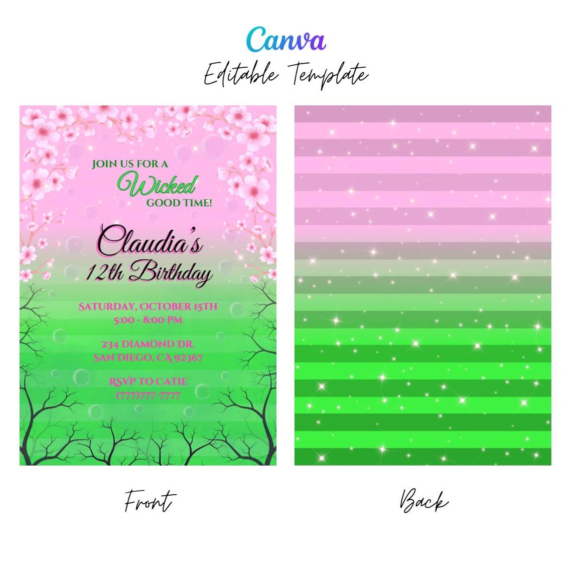 Wicked Birthday Party Customizable Invitation, Wicked Broadway Invite ...