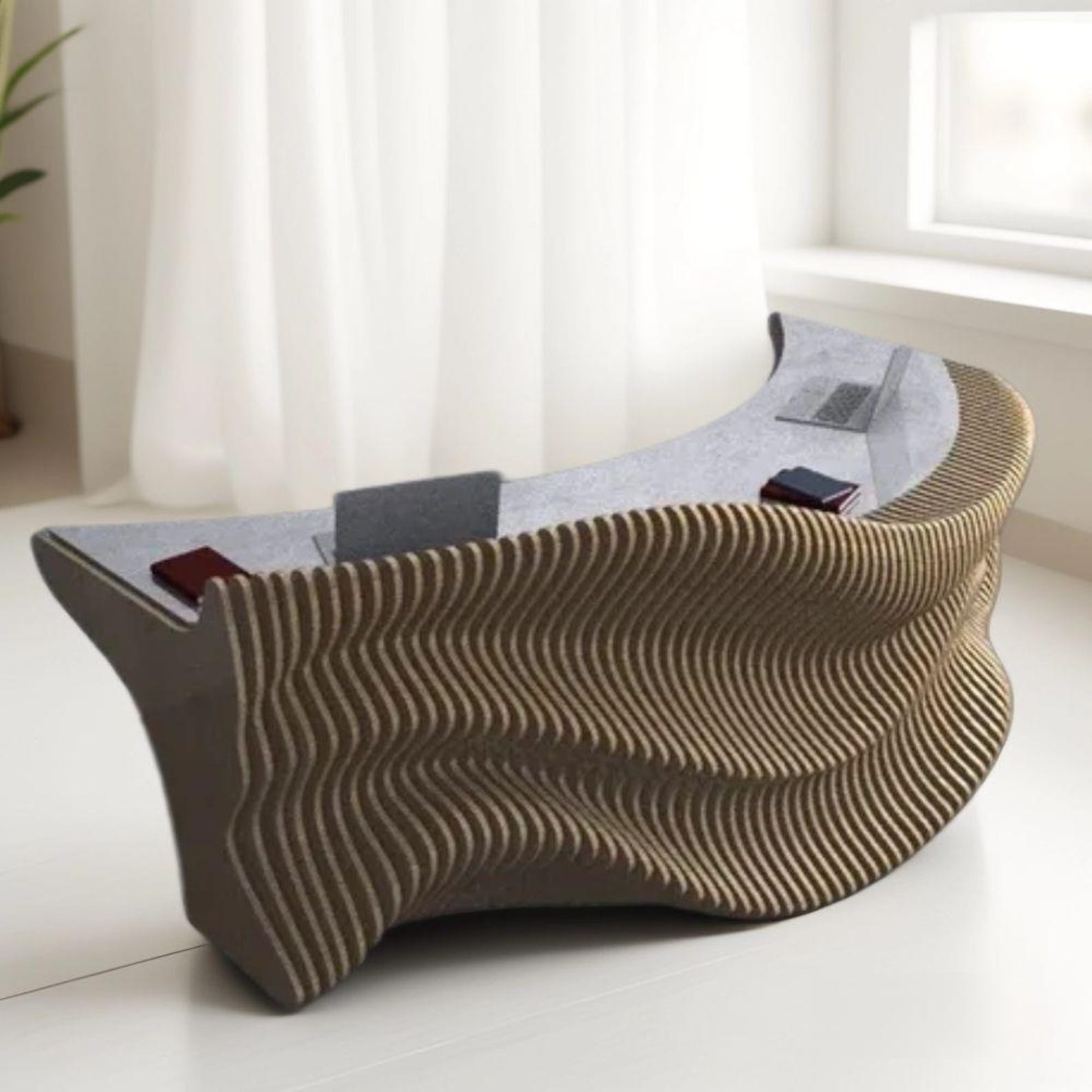 Parametric Reception Desk – Modern “sea Wave” Birch/oak Counter ...