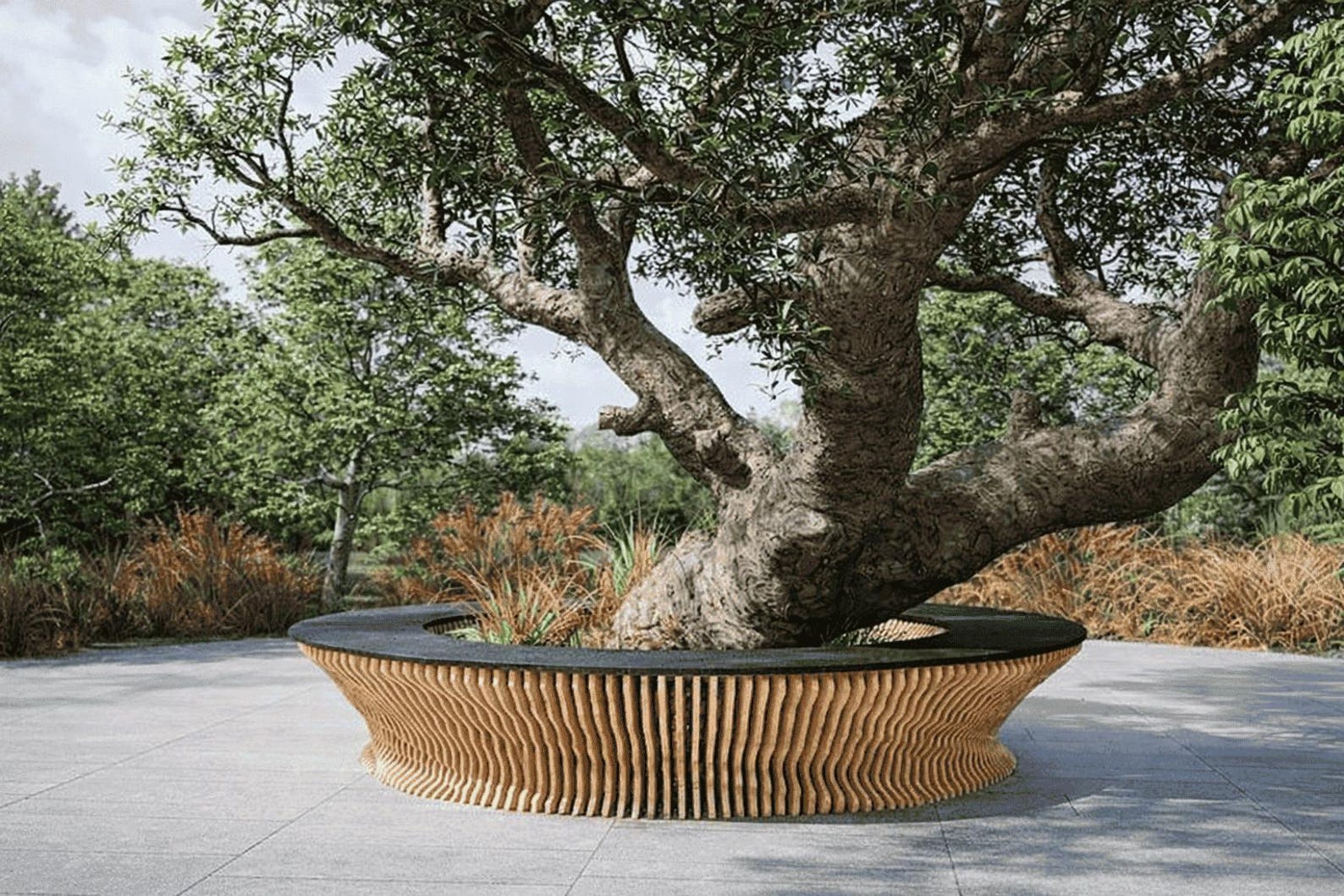 Round Wooden Tree Bench Free Delivery – Unique Outdoor Seating for ...