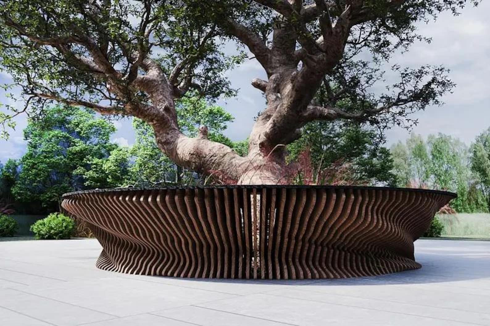 Round Wooden Tree Bench Free Delivery – Unique Outdoor Seating for ...