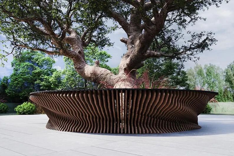 Round Tree Bench, Outdoor Wooden Bench, Circular Garden Bench, Park ...