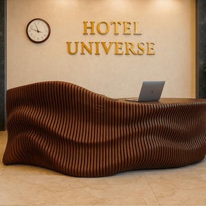 Parametric Reception Desk – Modern “sea Wave” Birch/oak Counter ...
