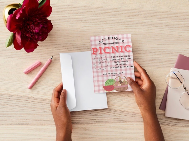 Picnic Invitation, Template, Digital Invite, Editable, Checkered, Fun ...