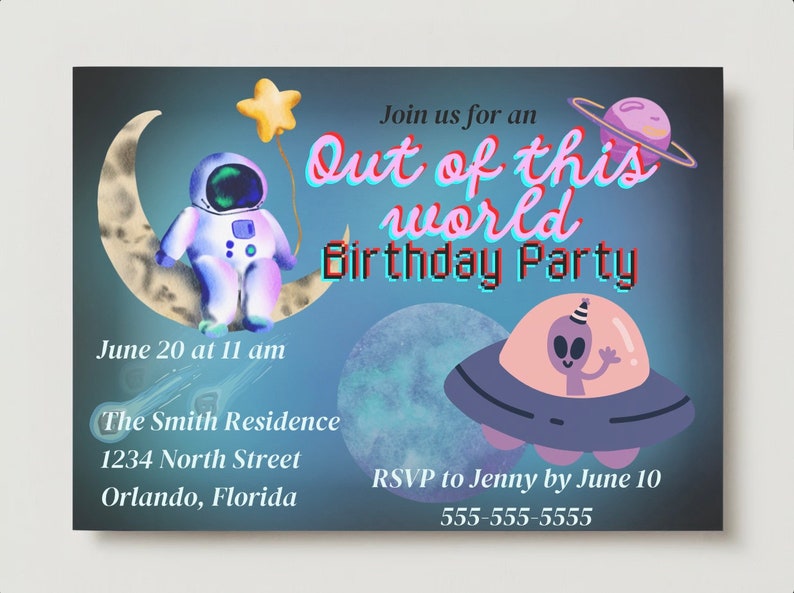 Out of This World, Outer Space Birthday Invitation, Birthday Invites ...