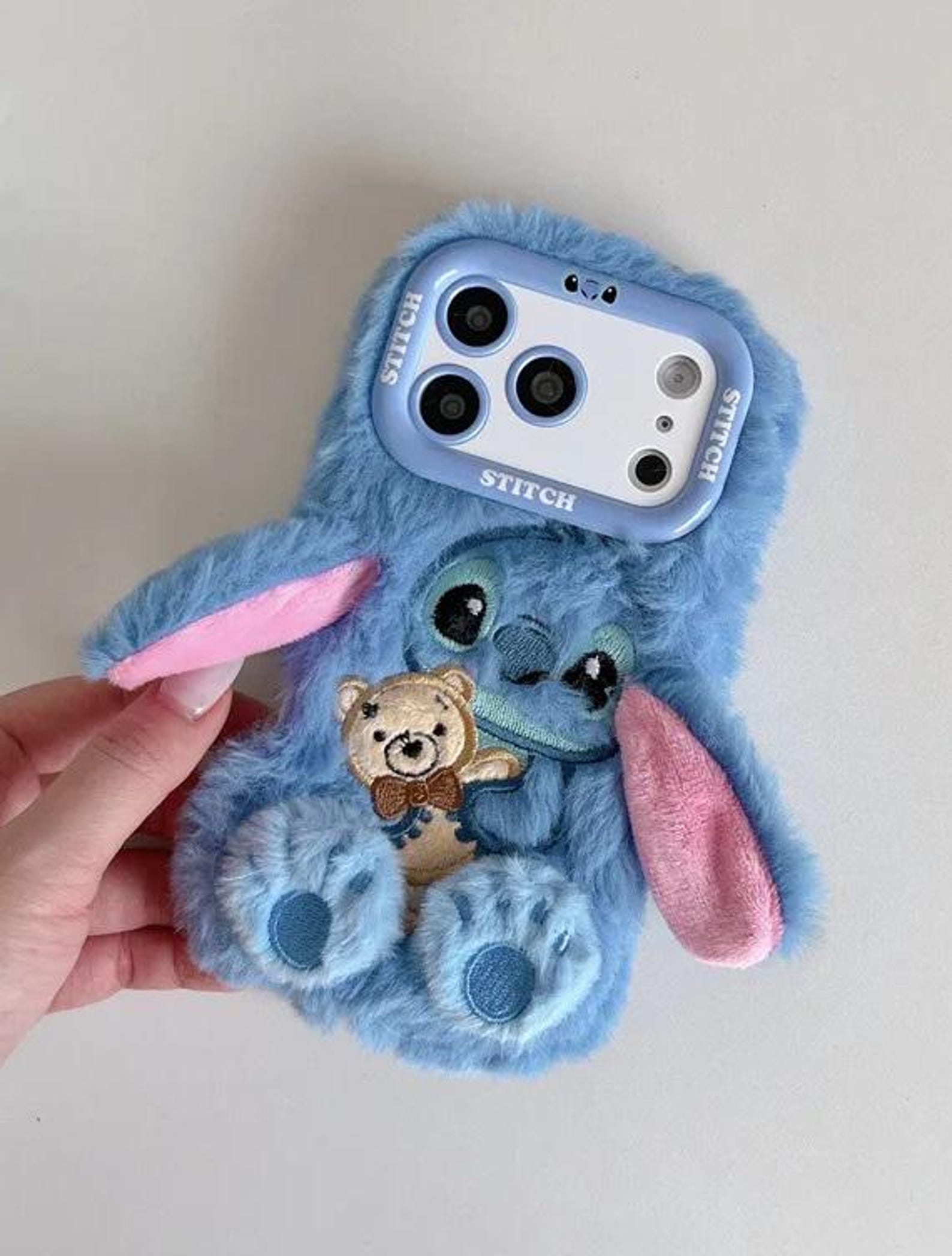 Blue Plush Stitch Case for iPhone 17 Pro Max Fluffy Protective Cover - Etsy