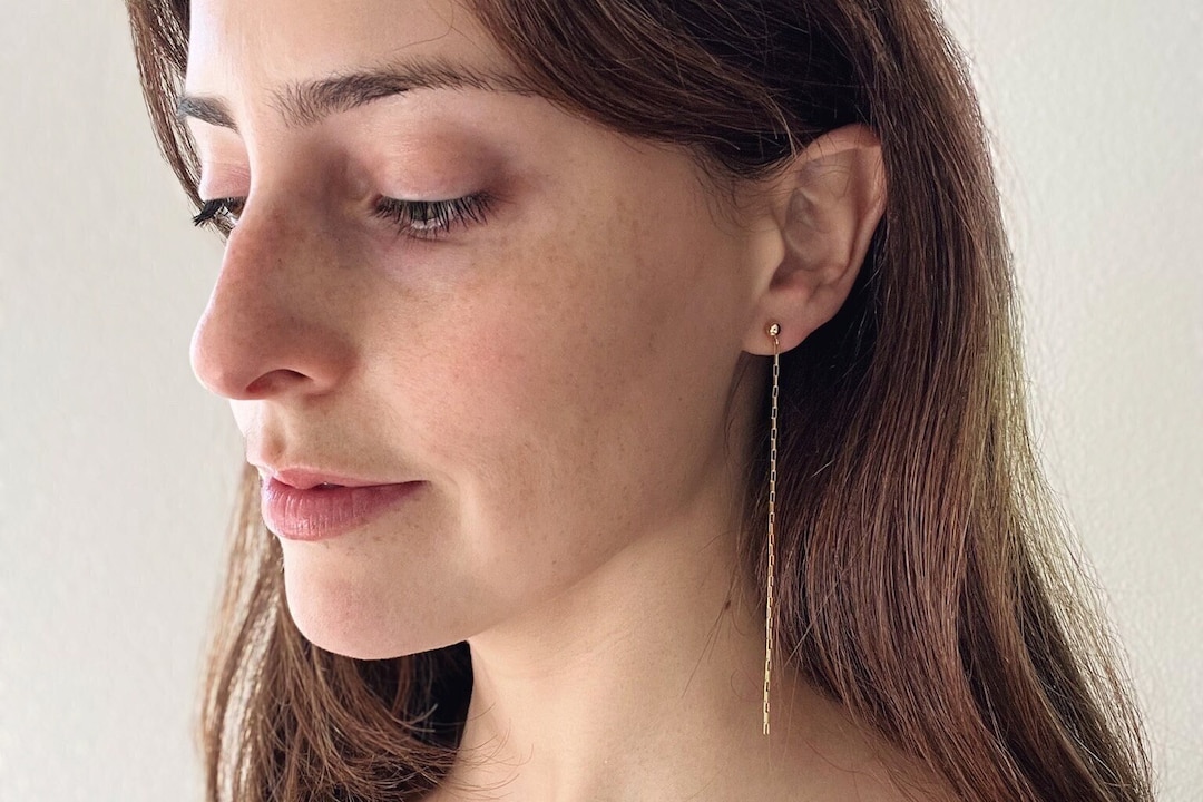 Long Gold Chain Earring Shoulder Duster Dangle Delicate Subtle ...