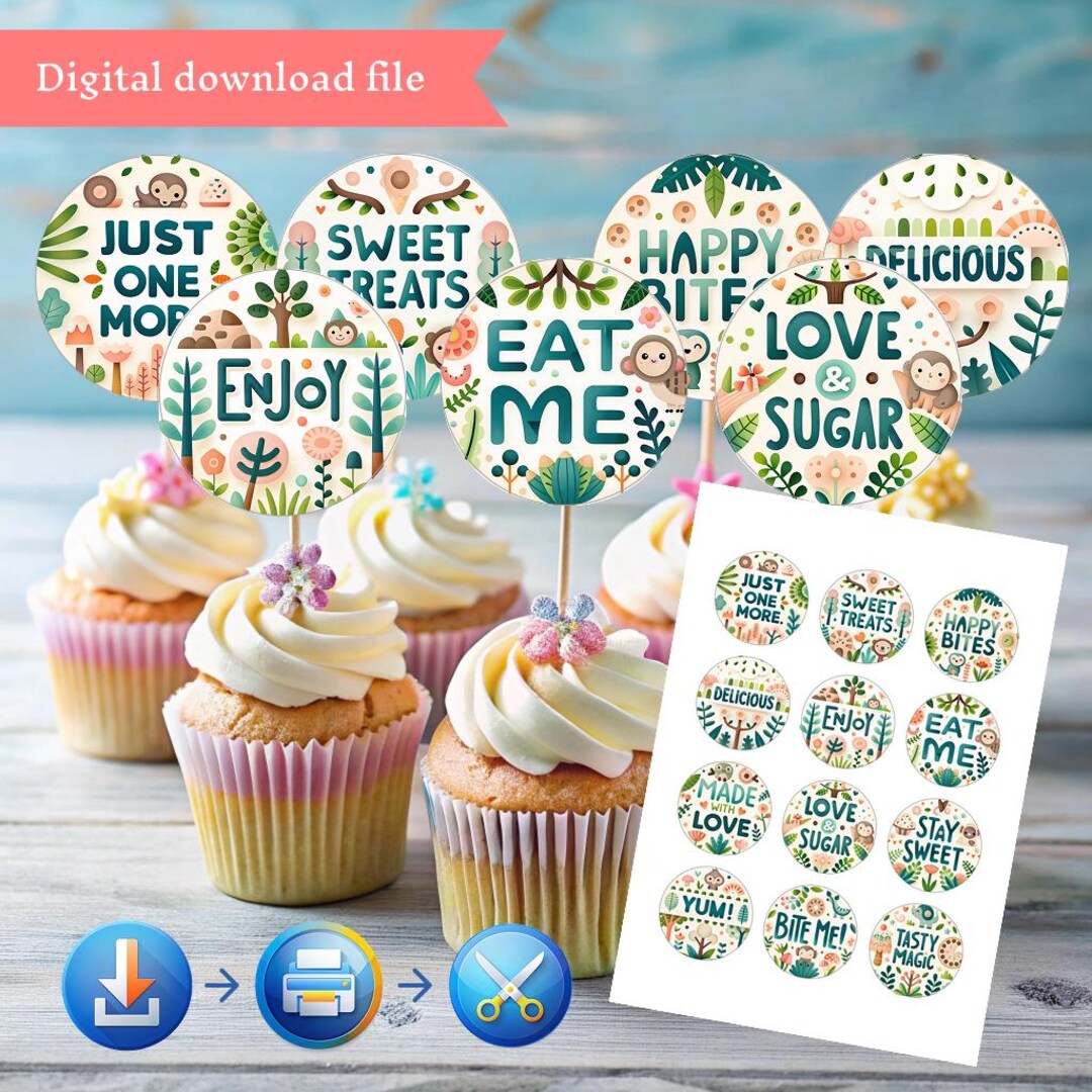 Sweet Cupcake Toppers 2.3 Digital Download Fun Quotes and Cute Graphics ...