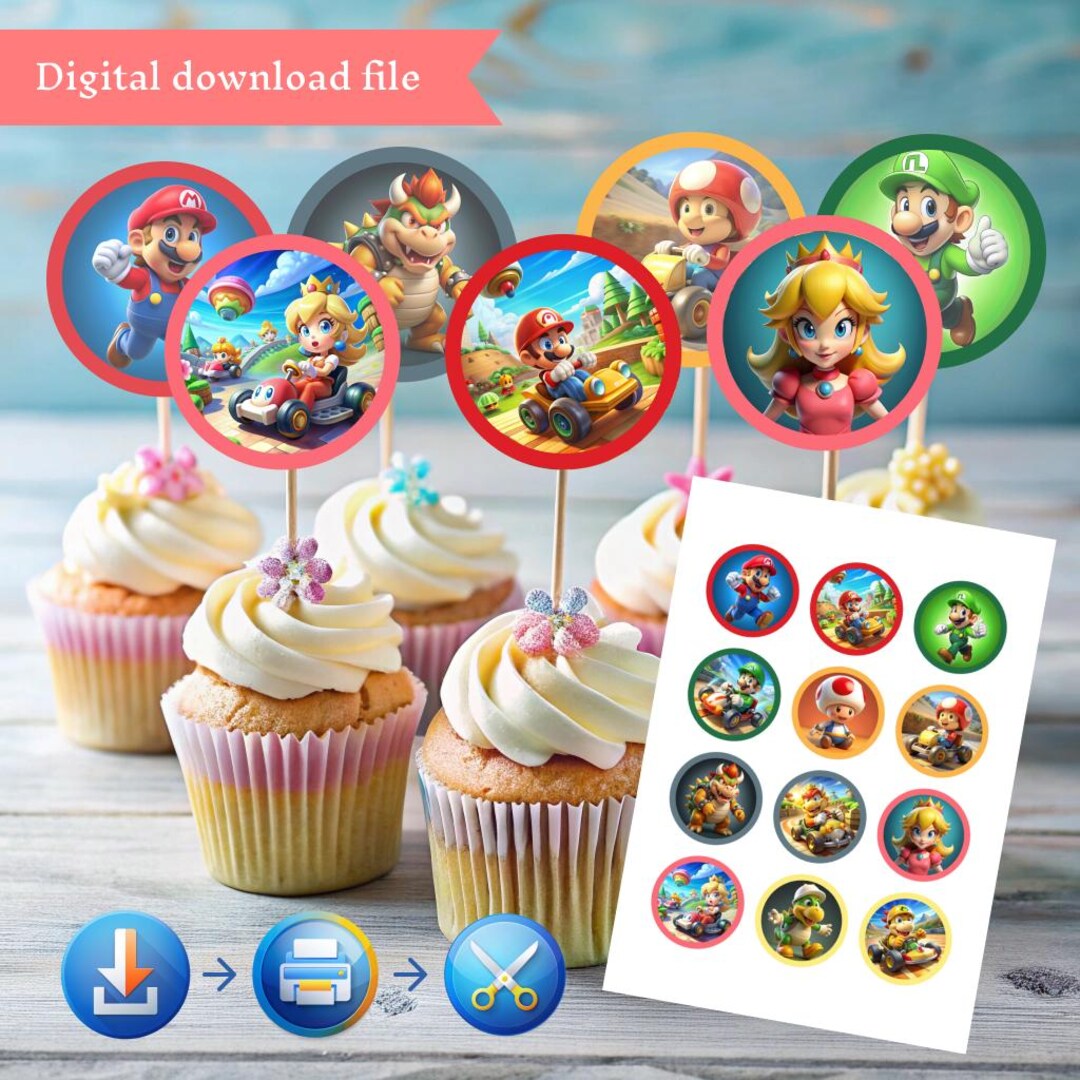 Super Mario Cupcake Toppers 2.3-inch Printable Toppers Mario Party ...