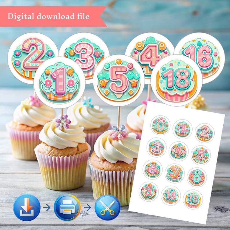 Sweet Birthday Number Toppers (0-9, 16 & 18) | 2.3 Inch Cupcake Topper ...