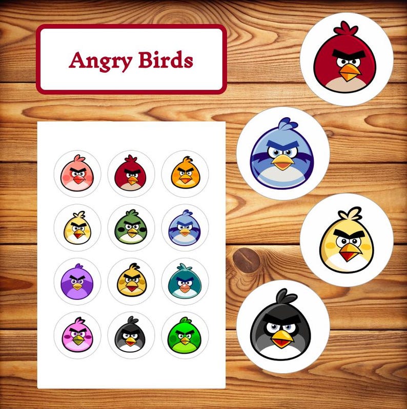 2.3 Inch Angry Birds Cupcake Toppers Printable Digital File Birthday ...