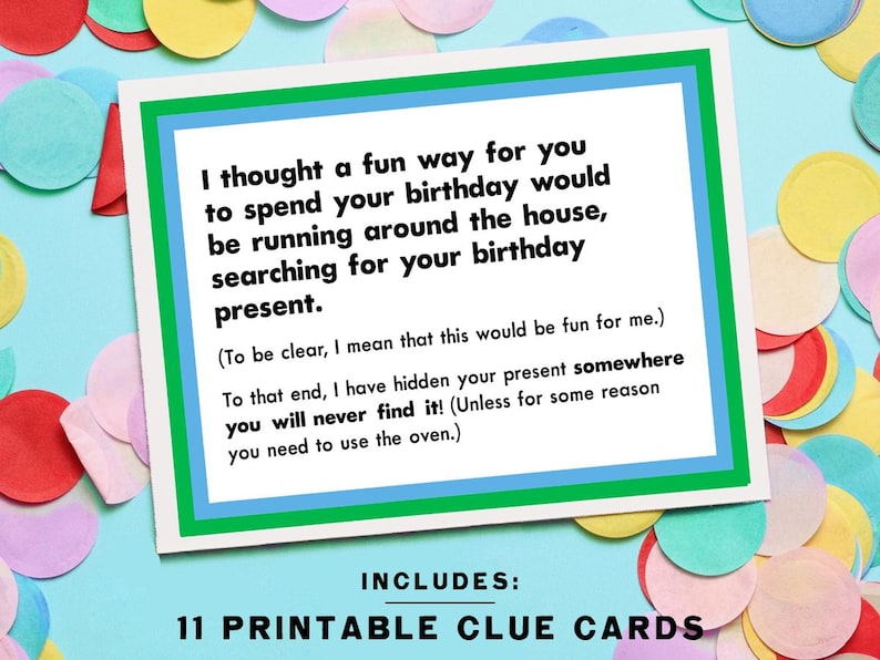 Funny Birthday Treasure Hunt | Clue Card Game (instant Download) - Etsy