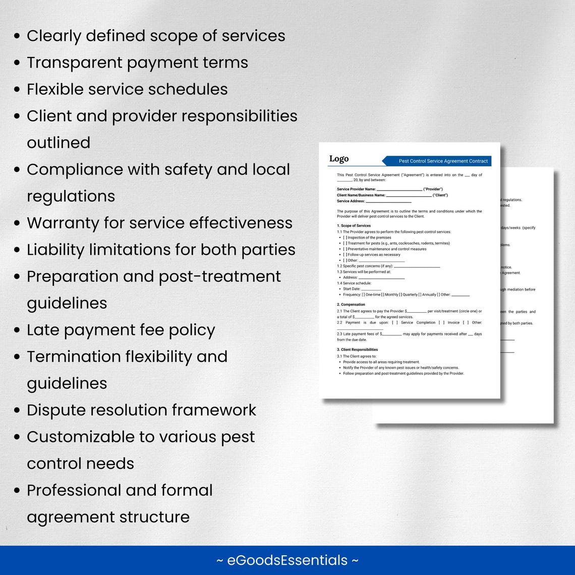 Editable Pest Control Service Agreement Template - Customizable Client ...