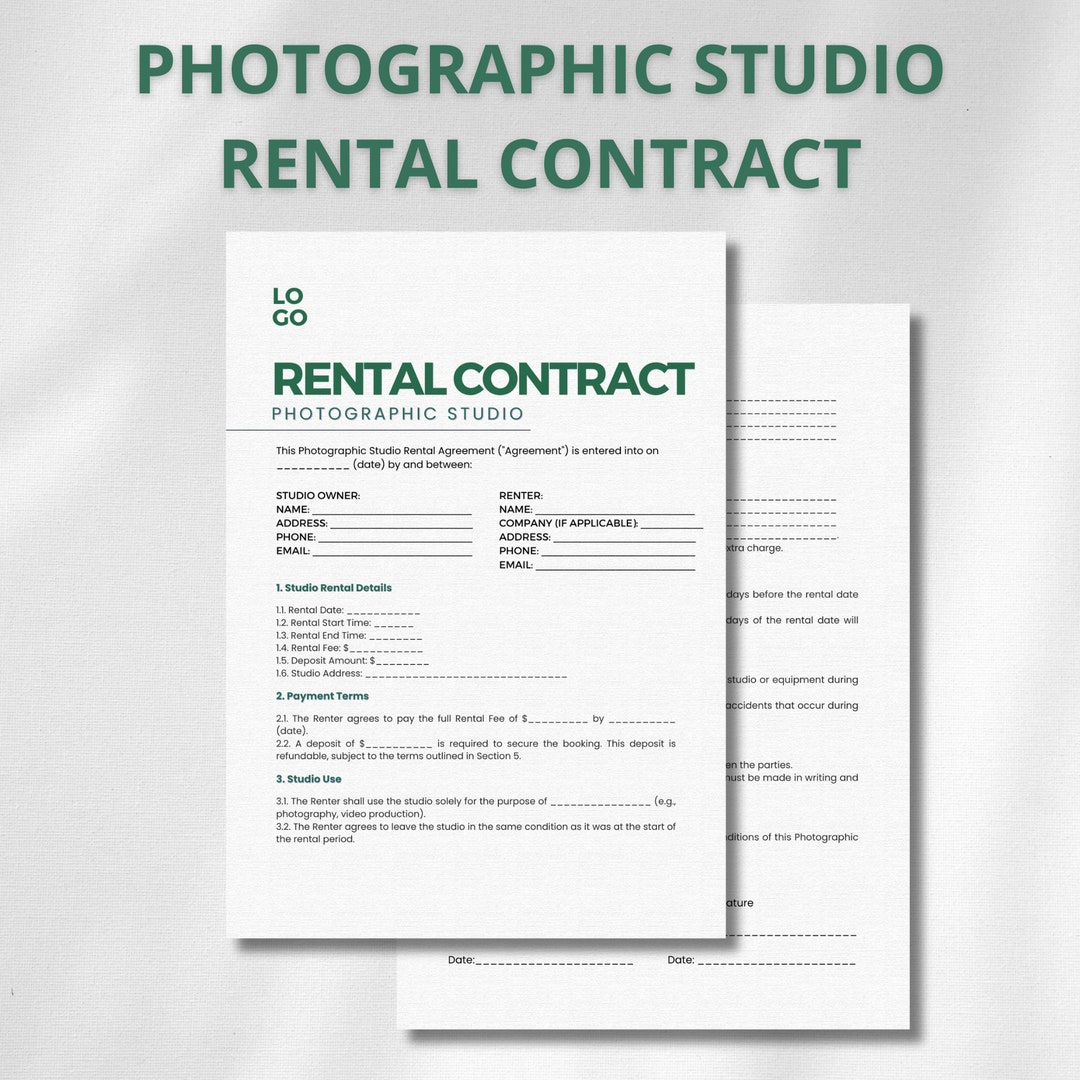 Photographic Studio Rental Contract Template Editable Studio Lease ...