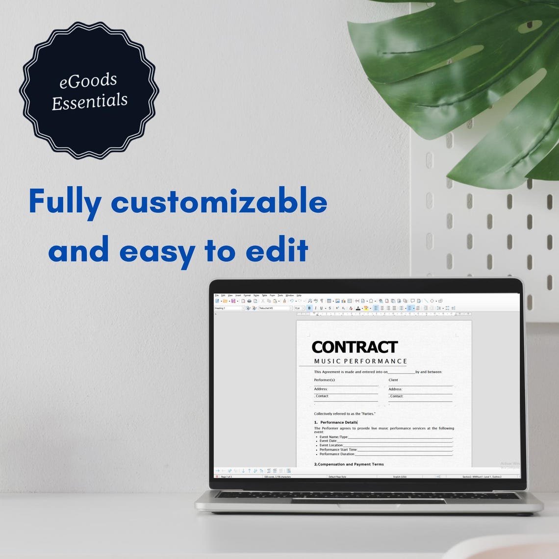 Editable Music Performance Contract Template - Live Show Agreement for ...