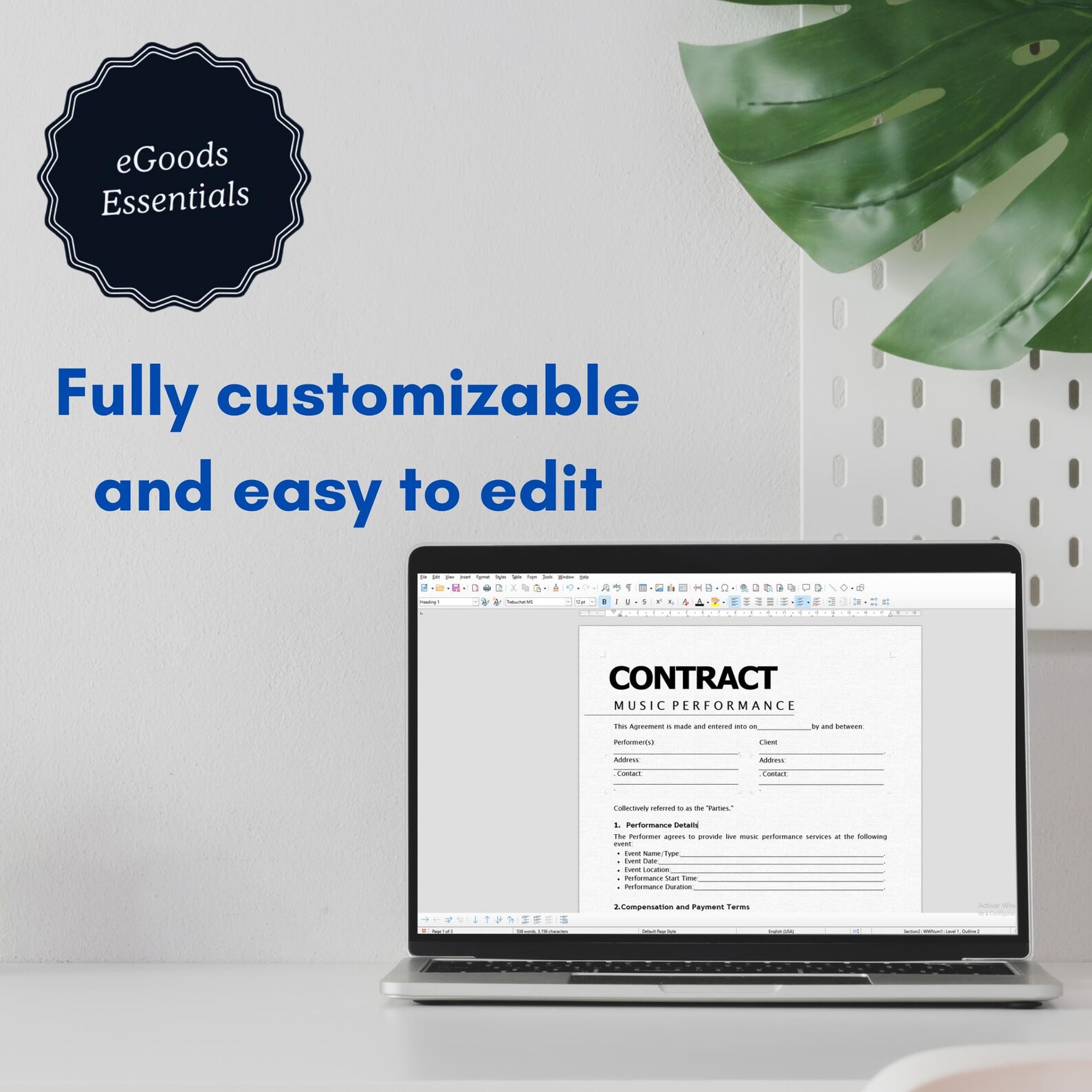 Editable Music Performance Contract Template - Live Show Agreement for ...