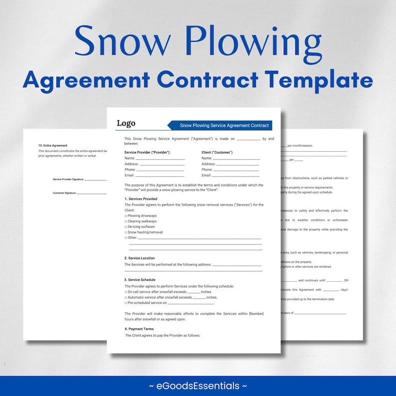 Editable Snow Plowing Service Agreement Template (canva, PDF & Word ...