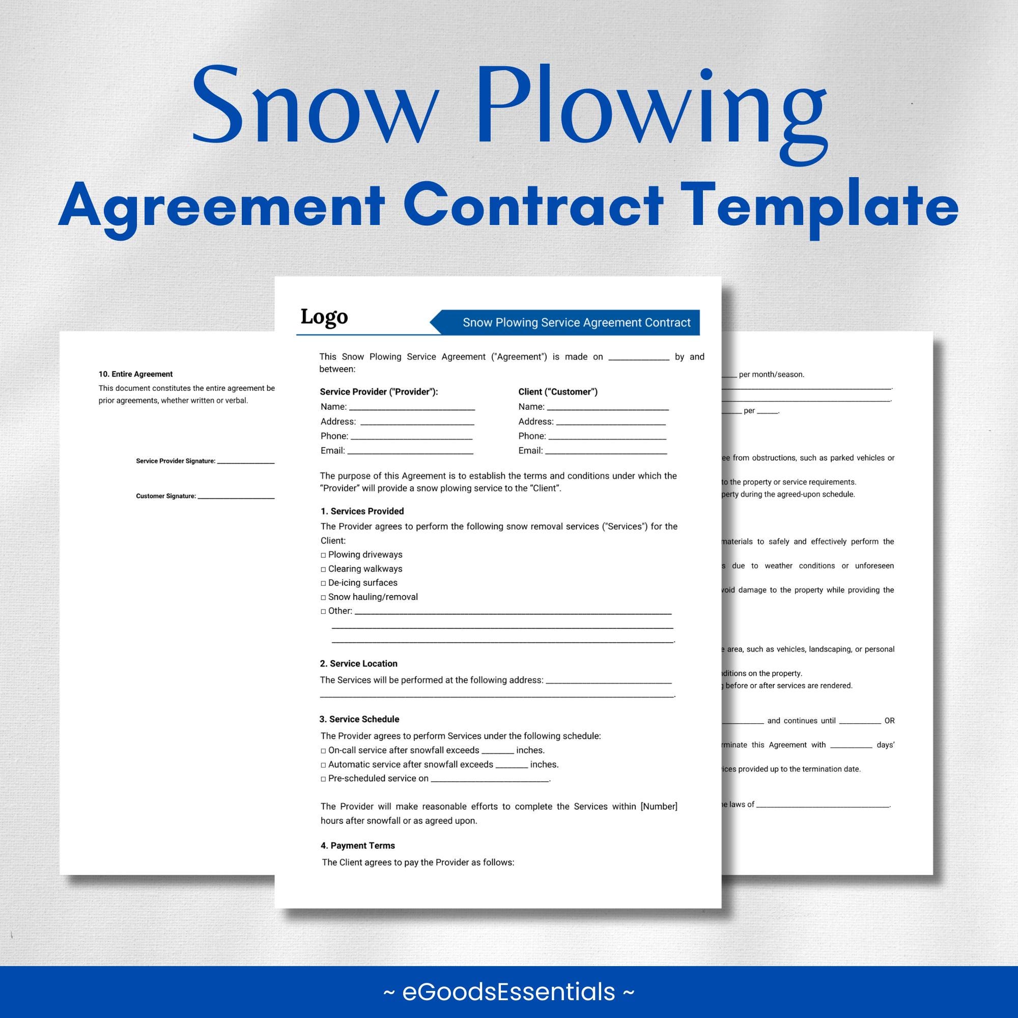Editable Snow Plowing Service Agreement Template (canva, PDF & Word ...