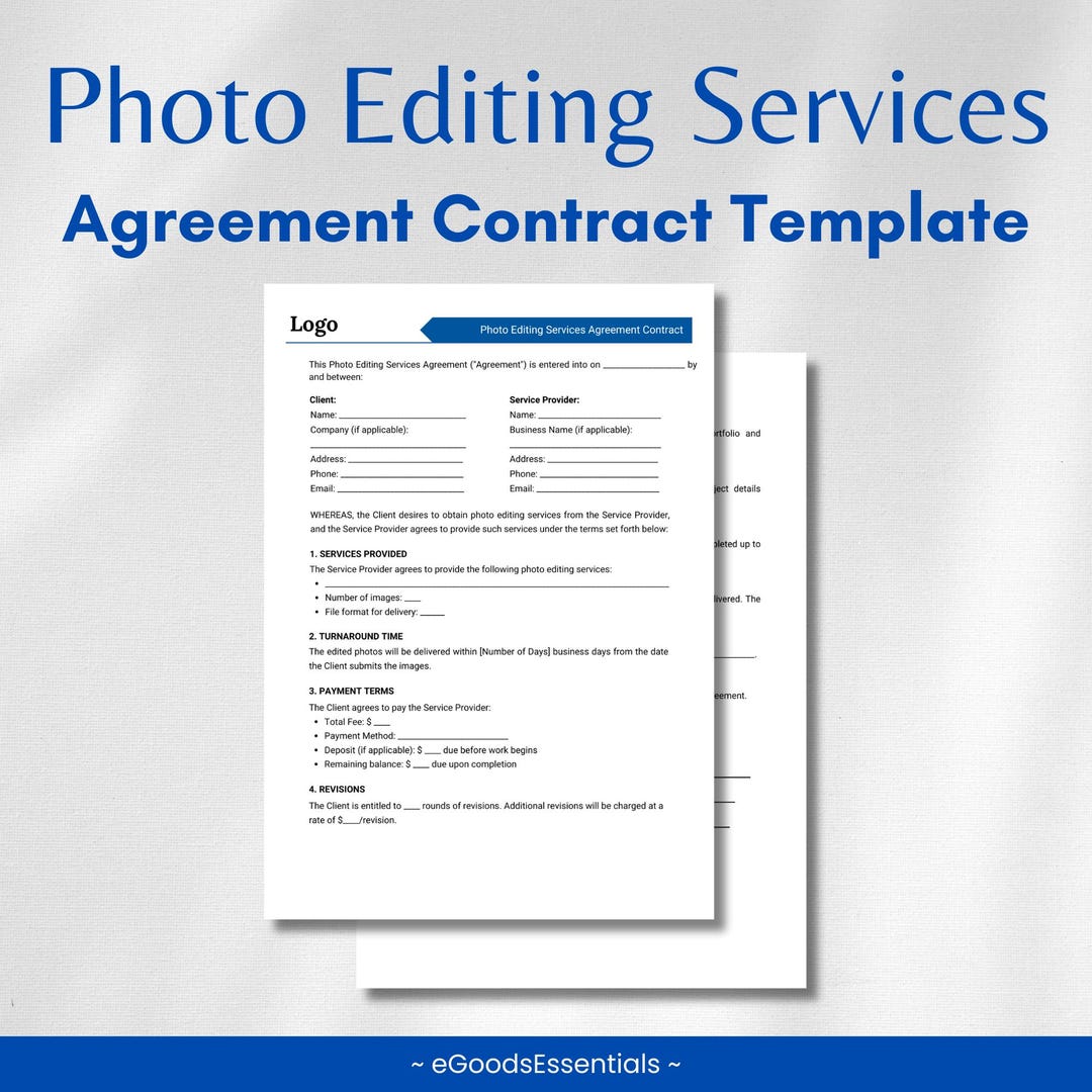 Photo Editing Services Contract Template: PDF & Word Formats - Etsy