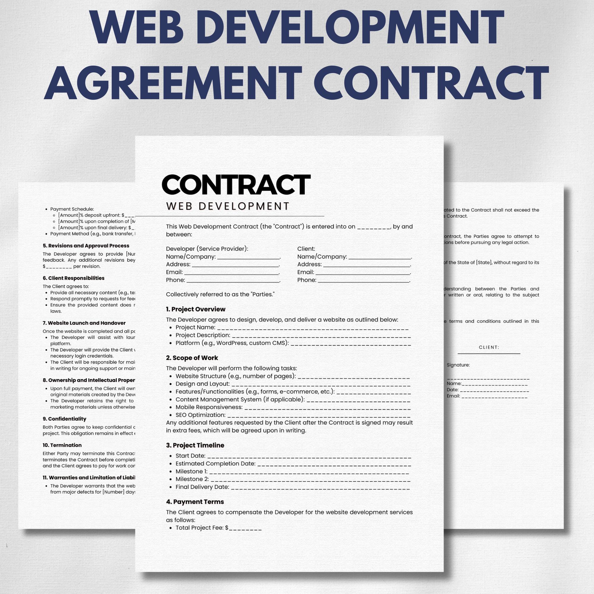 Editable Web Development Agreement Contract Template Client and ...