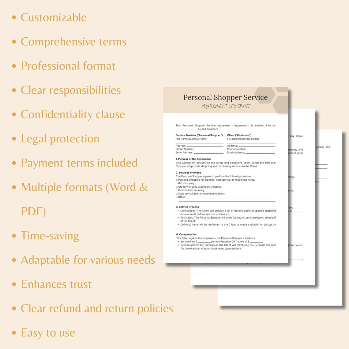 Editable Personal Shopper Service Agreement Template (PDF & Word) - Etsy