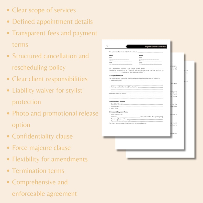 Editable Stylist Client Contract Template: Makeup, Hair, Fashion (PDF ...