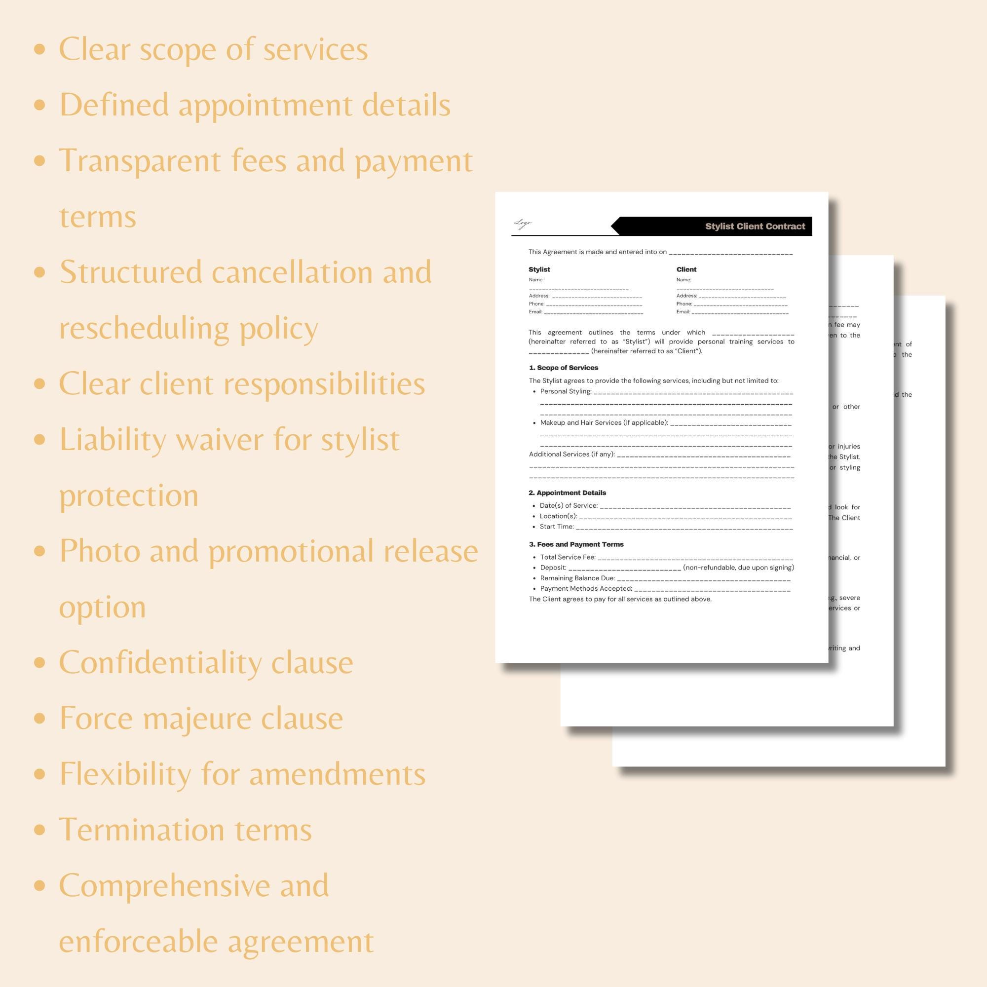 Editable Stylist Client Contract Template: Makeup, Hair, Fashion (PDF ...