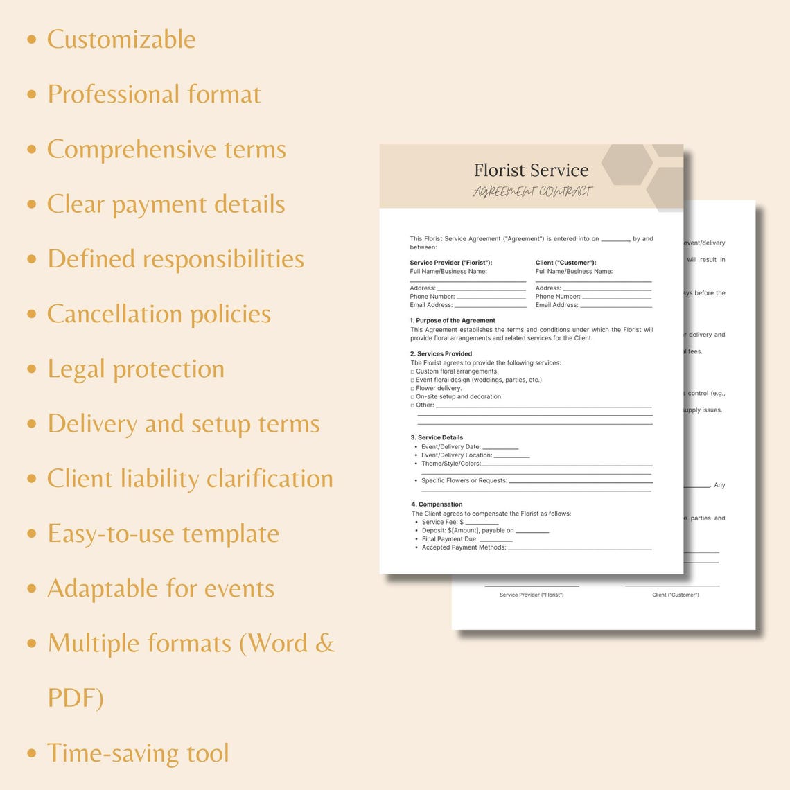Editable Florist Service Agreement Template – Wedding and Event Floral ...