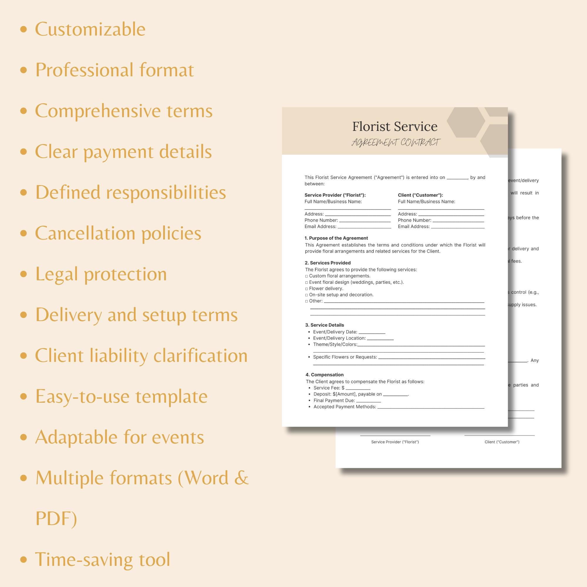 Editable Florist Service Agreement Template – Wedding and Event Floral ...
