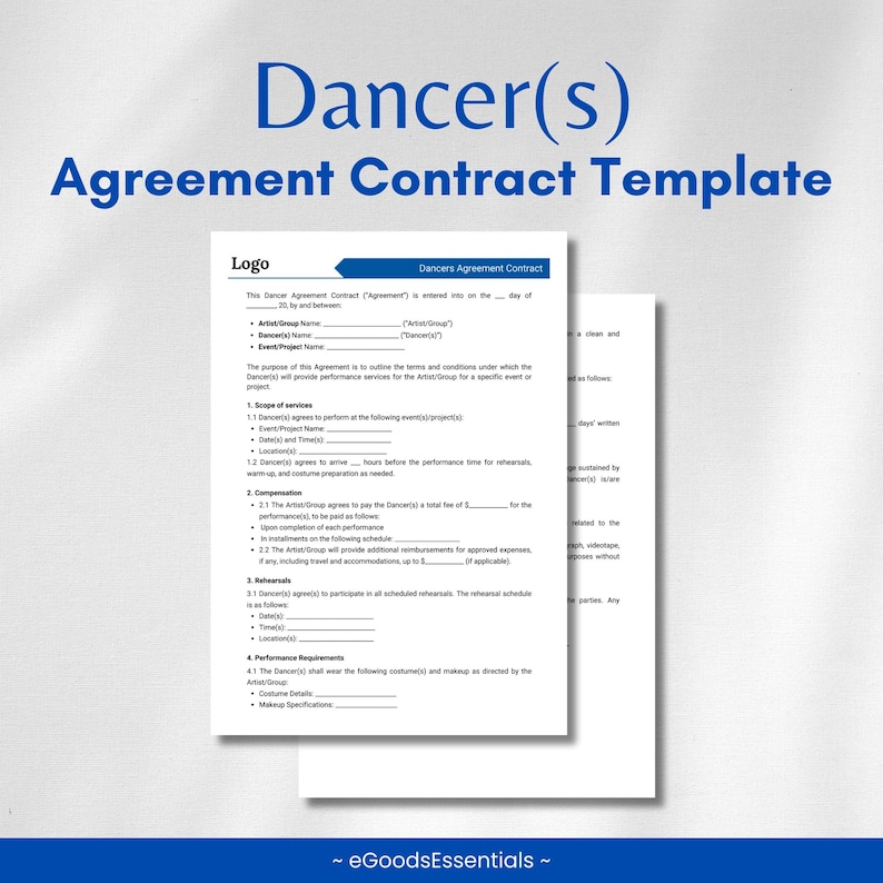 Editable Dancer Agreement Contract Template (canva, PDF & Word) - Etsy