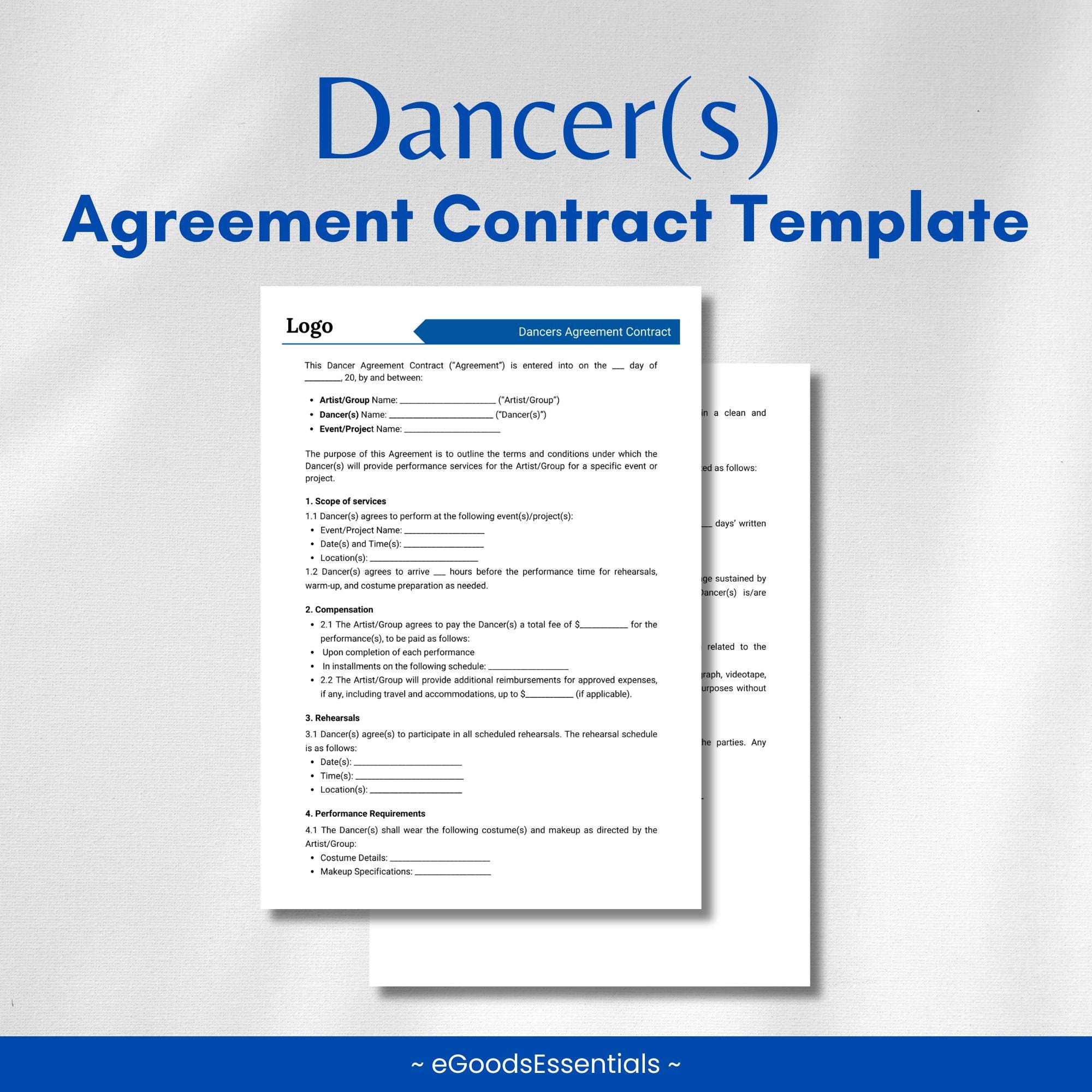 Editable Dancers Agreement Contract Template - Performance and ...