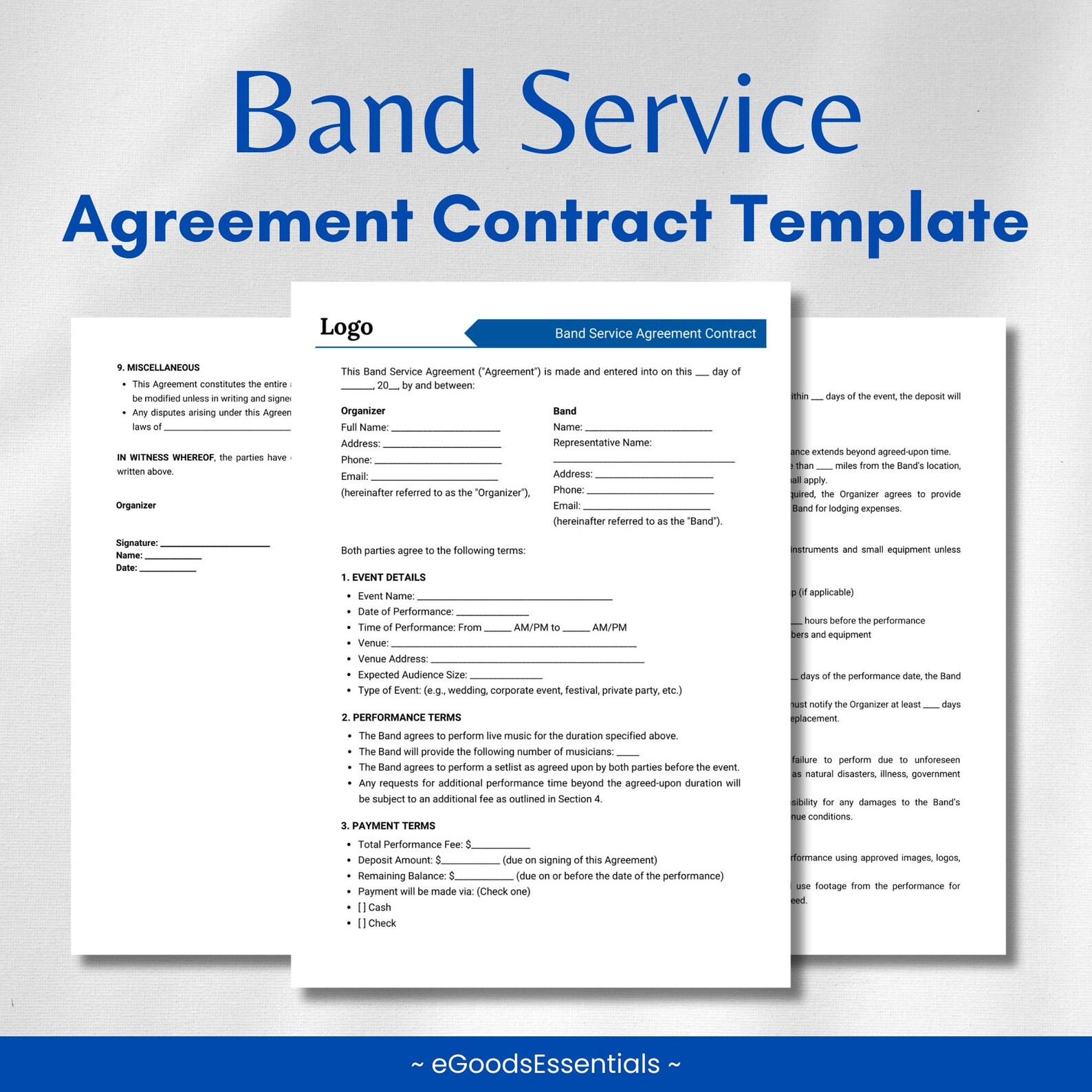 Band Service Agreement Contract Template: Editable Canva, PDF & Word ...