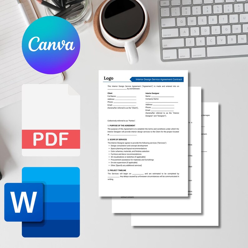 Interior Design Contract Template | Editable in Canva, PDF & Word ...
