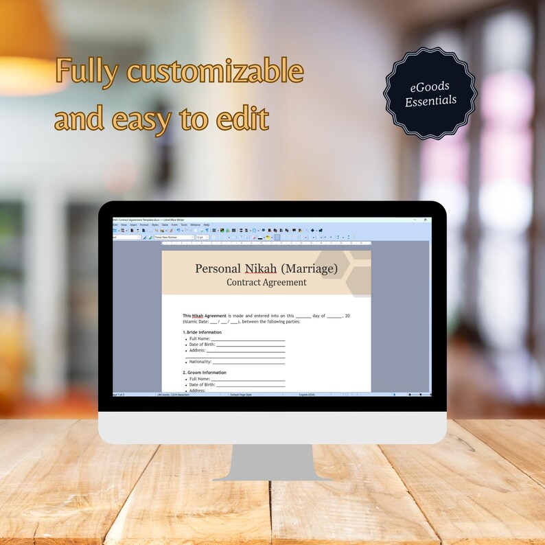 Editable Nikah Contract Template: Muslim Marriage Agreement (PDF & Word ...