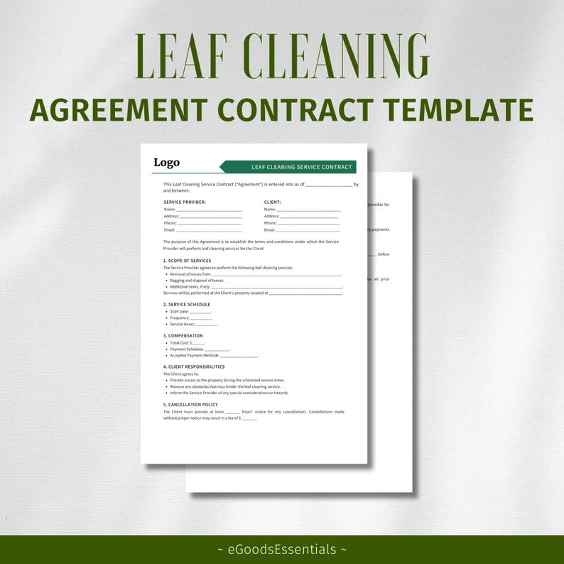 Leaf Cleaning Service Contract Template: Customizable Agreement (PDF ...