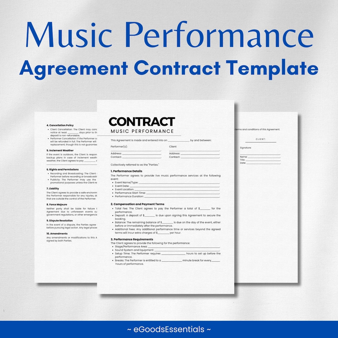 Editable Music Performance Contract Template - Live Show Agreement for ...