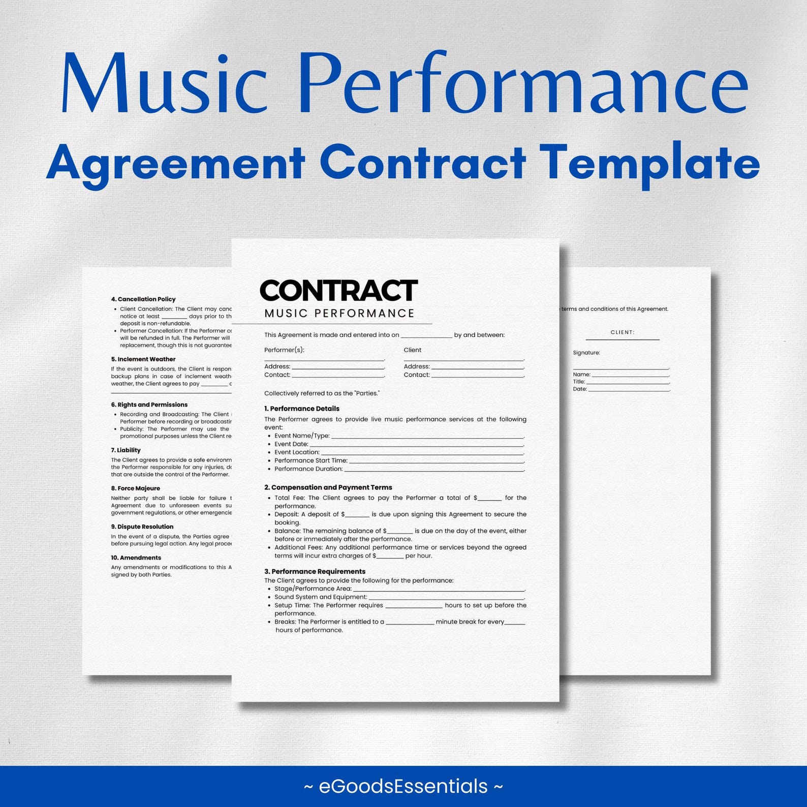 Editable Music Performance Contract Template - Live Show Agreement for ...